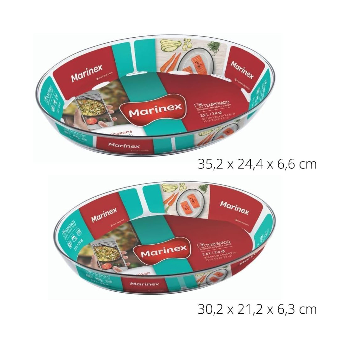 MARINEX Glass 2-Piece Oval Roaster Set (2.4L + 3.2L)|Heat-Resistant ...